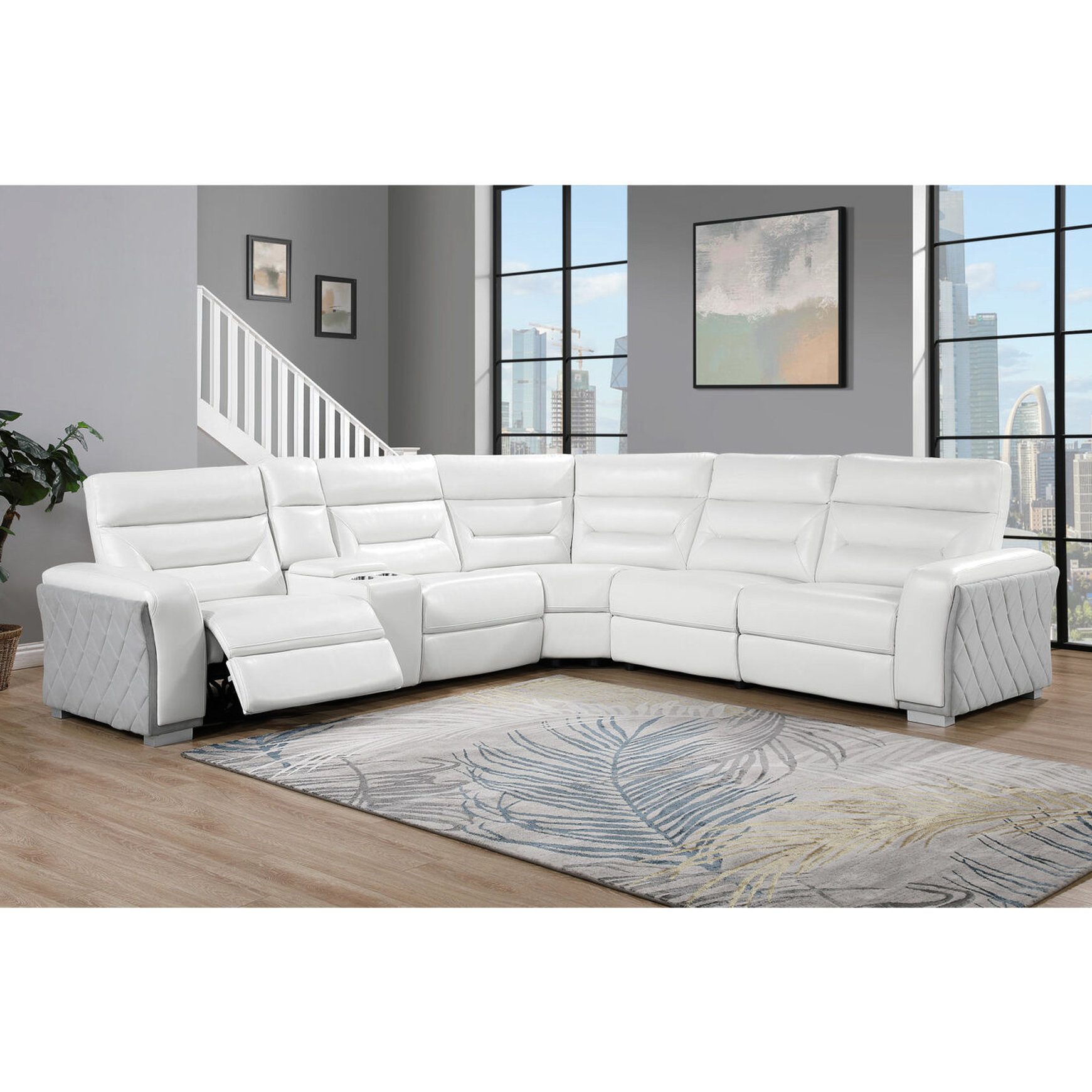 Hokku Designs Modern Fabric Sectional With - Elegant White And Grey ...