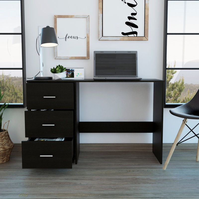 Latitude Run® Ventura 3-Drawer Writing Desk Black Wengue | Wayfair