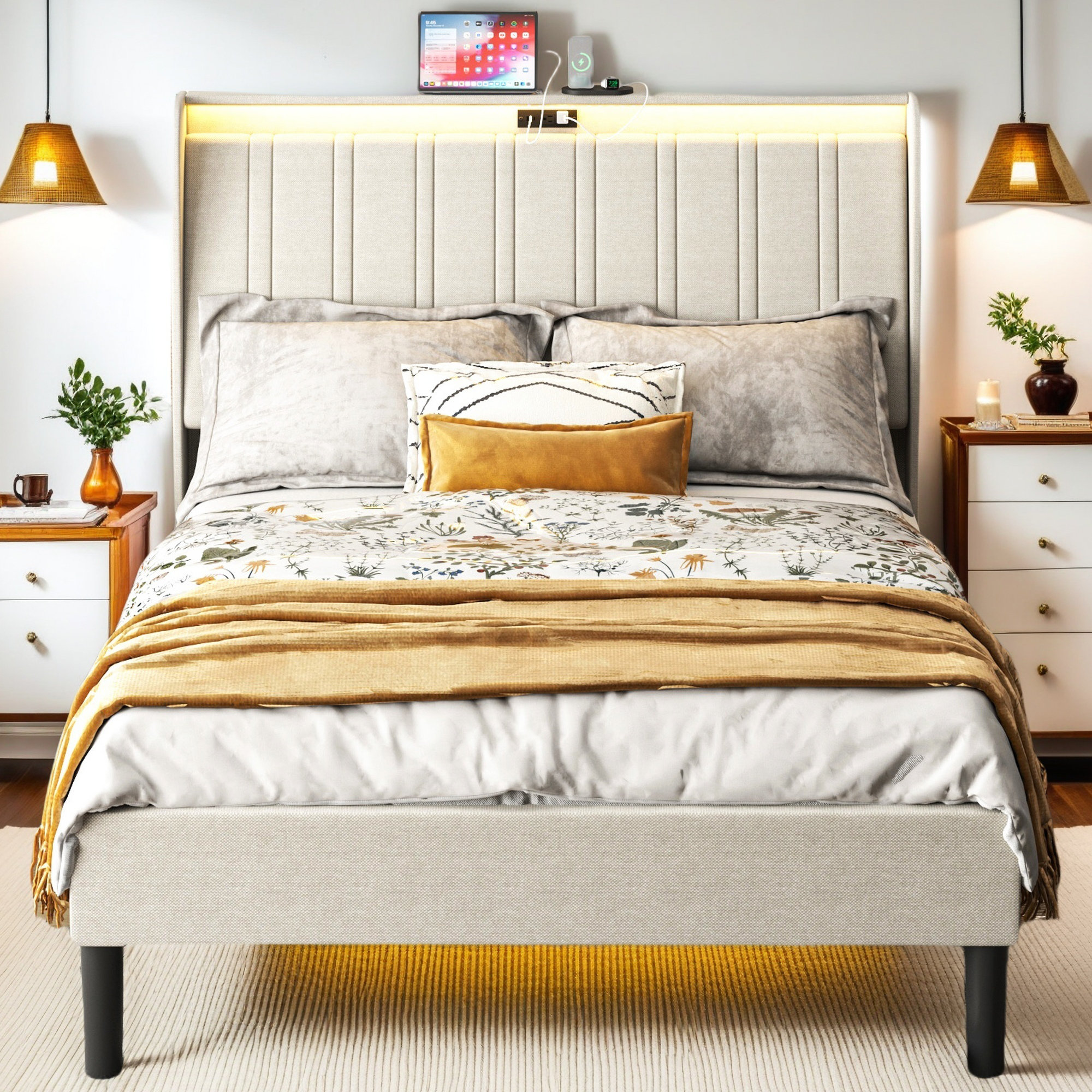 Wrought Studio邃 Size Platform Bed Frame With Fabric Upholstered