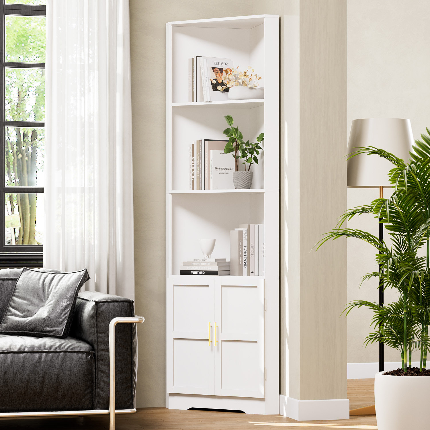 Winston Porter Morden Tall Corner Cabinet, Freestanding Bookshelf ...