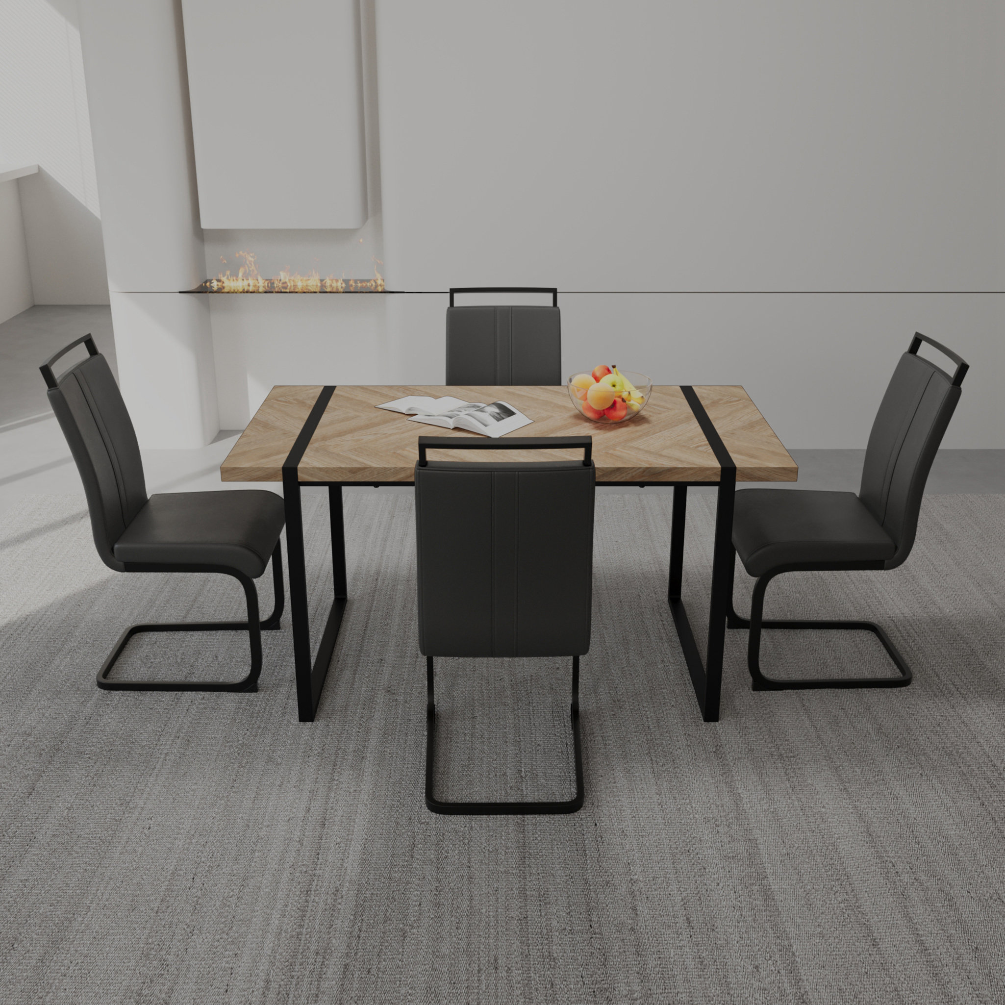 17 Stories Dining Table Rural Industrial Rectangular MDF Wood Colour ...