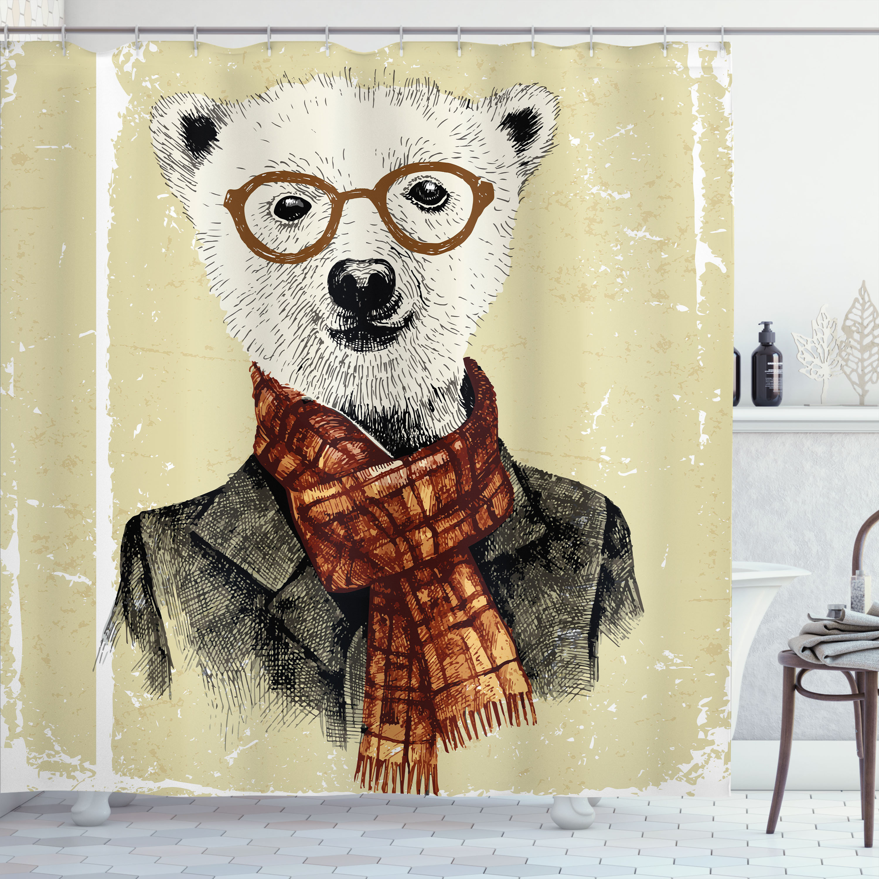 East Urban Home Animal Shower Curtain Hipster Bear Glasses 31496 | Wayfair