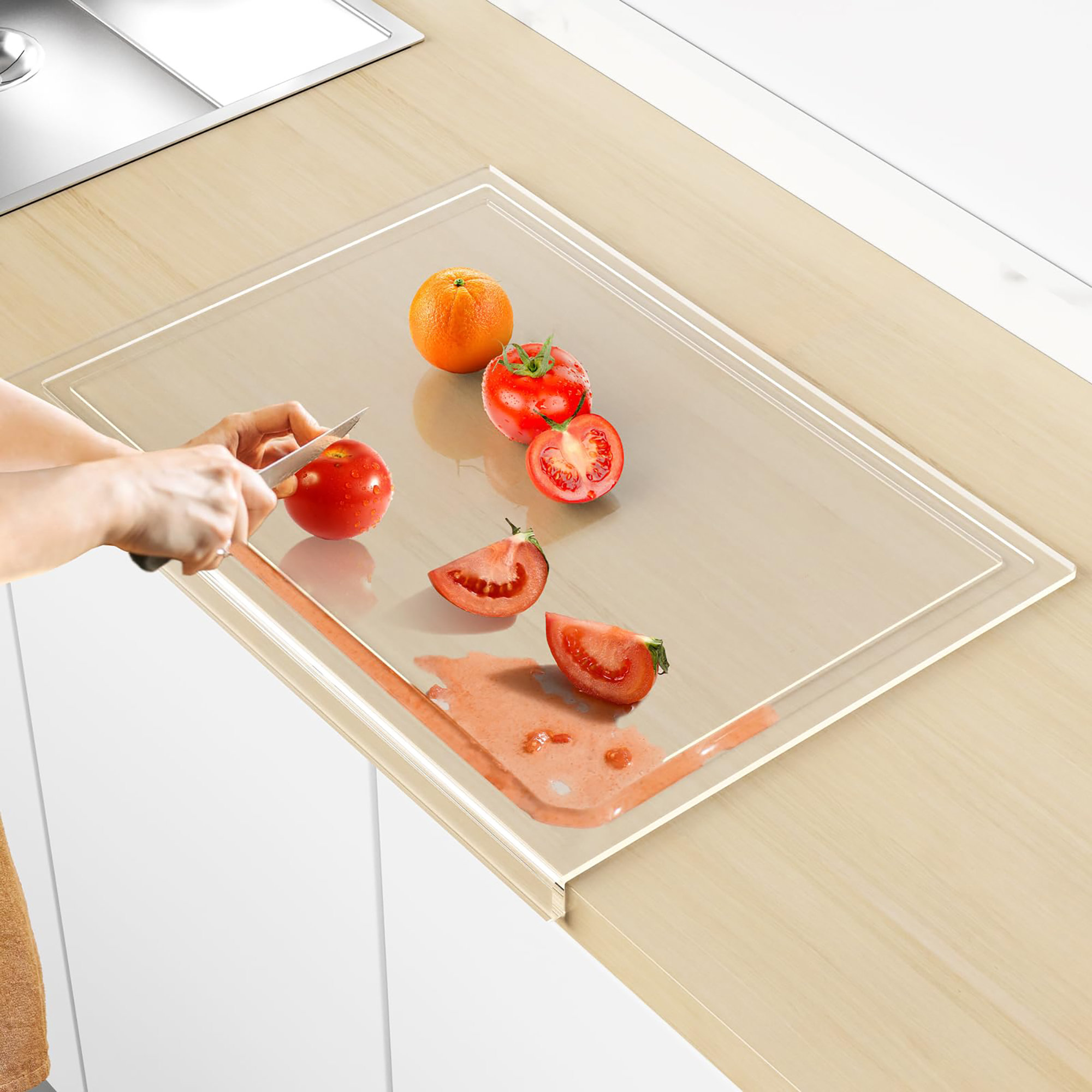 KIBNOF Acrylic Cutting Board with Counter Lip,17.5"x13.5" Clear Cutting ...