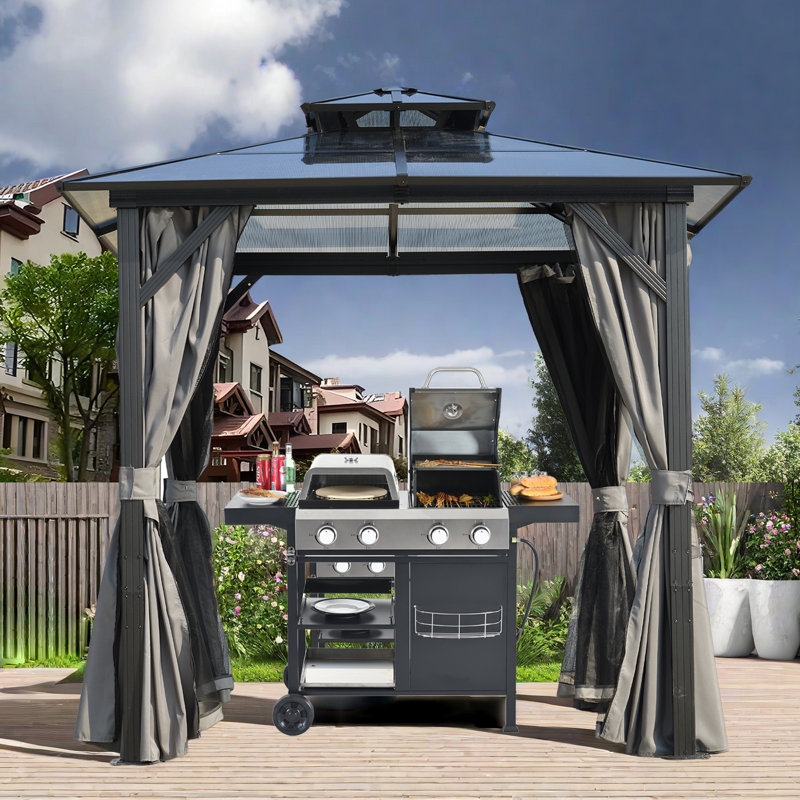 endark 8Ft X 8Ft Aluminum Bbq Grill Gazebo With Grey Polycarbonate ...