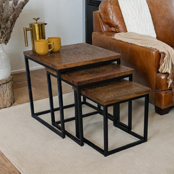 Williston ForgeAcacia Wood Square Set 3 Nesting TablesHand Carved ...