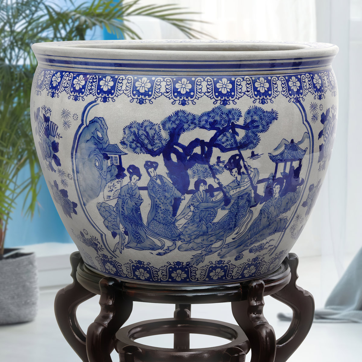 Oriental Furniture Ladies Chinese Porcelain Pot Planter & Reviews ...