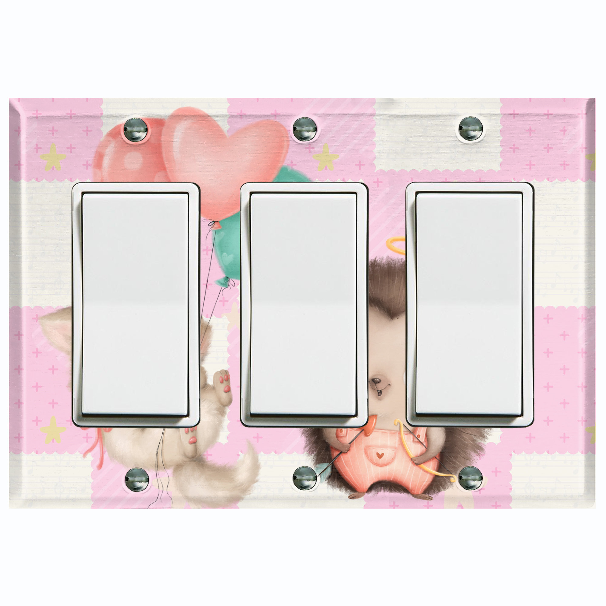 WorldAcc Cute Nursery Cat Friend Heart 3-Gang Toggle Light Switch Wall ...