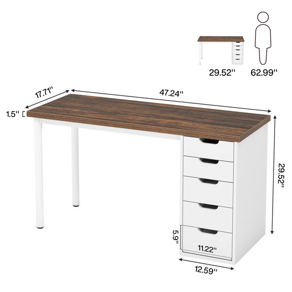 Ebern Designs Computer Desk with 5 Drawers | Wayfair
