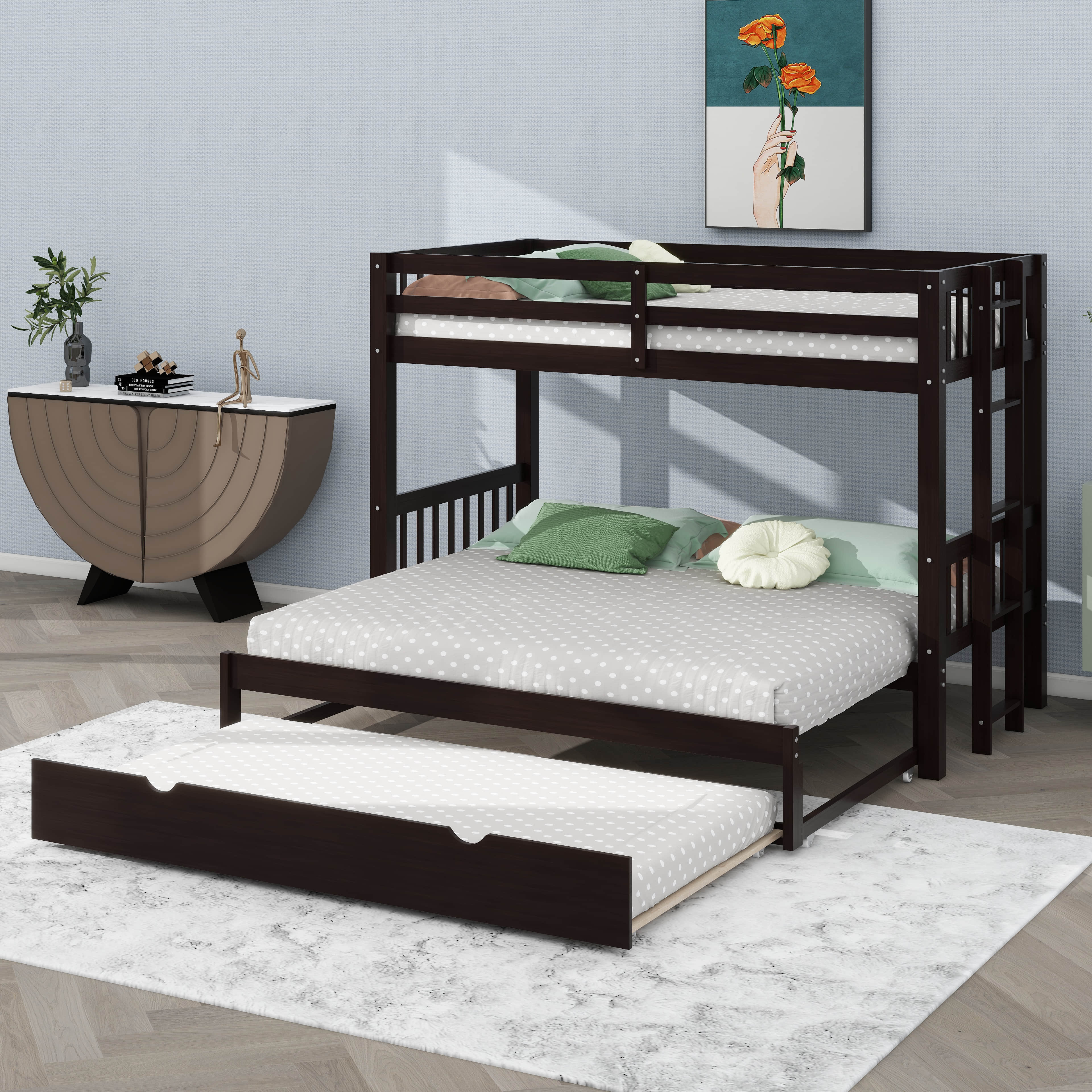 Harriet Bee Twin-Size Bunk Bed With An Expandable Trundle Bed Beneath ...