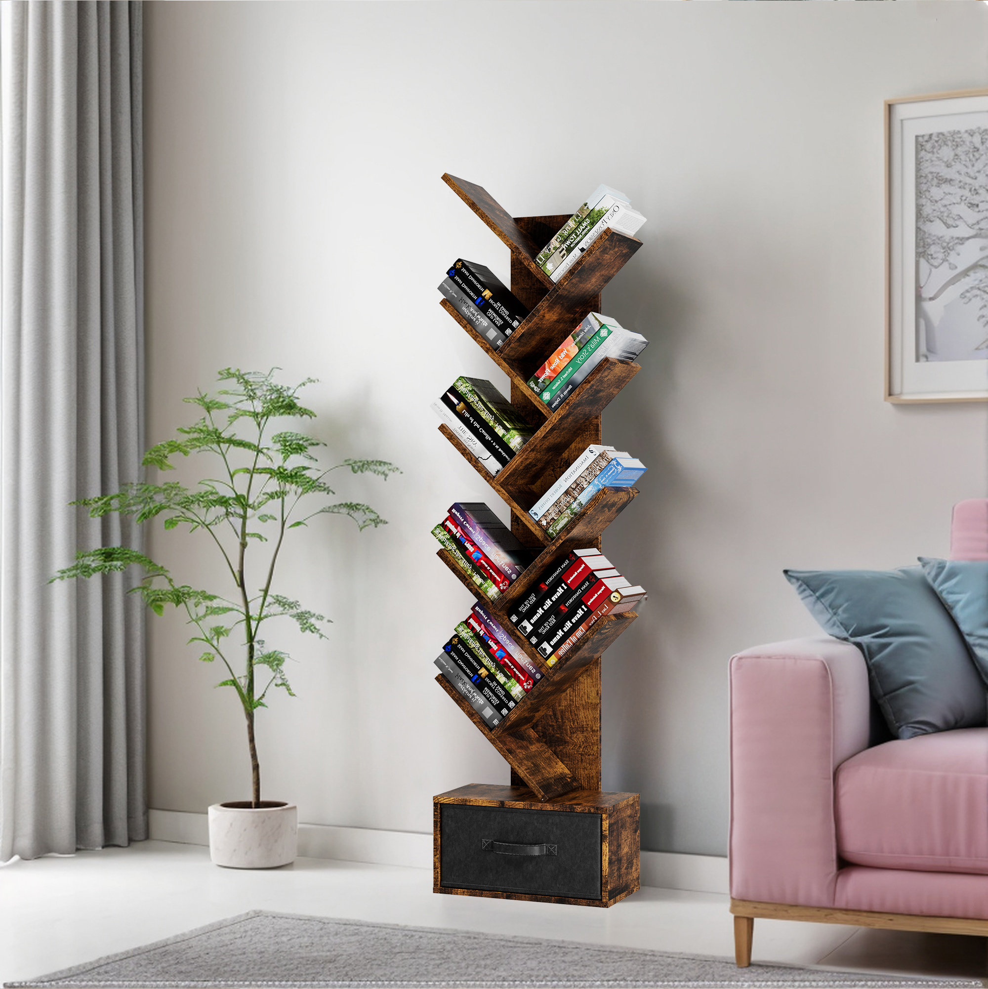 Millwood Pines 9 Tier Tree Bookshelf Storage Bookcase | Wayfair