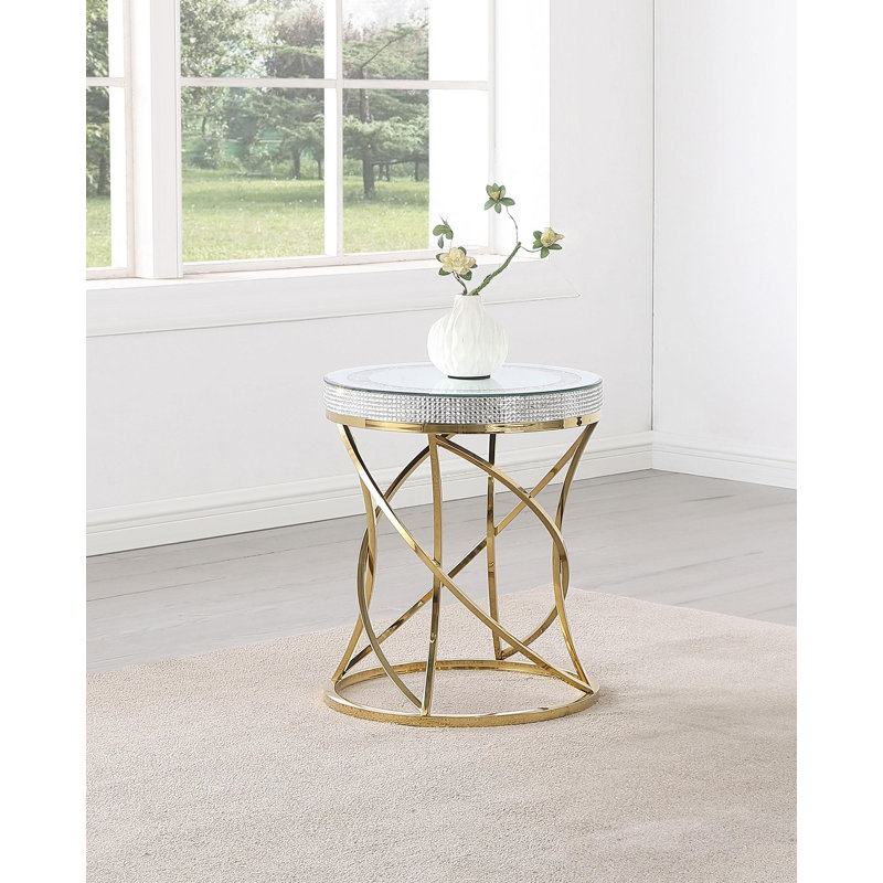 Mercer41 Yanaton Round Mirror Top Stainless Steel End Table Gold | Wayfair