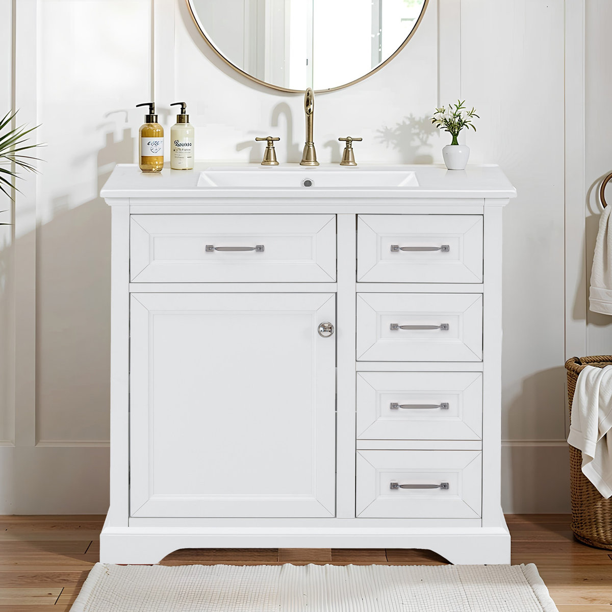 Latitude Run® Modern White Bathroom Vanity Set Solid Wood & Mdf Elegant ...
