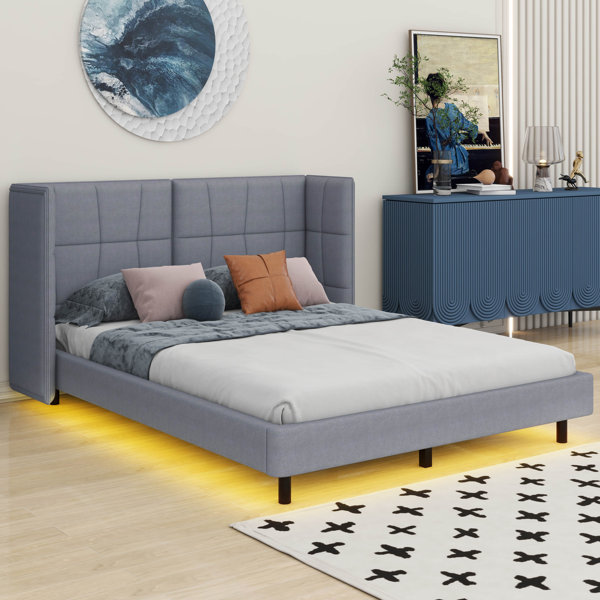 Latitude Run® Patrena Queen Size Upholstered Platform Bed with LED ...