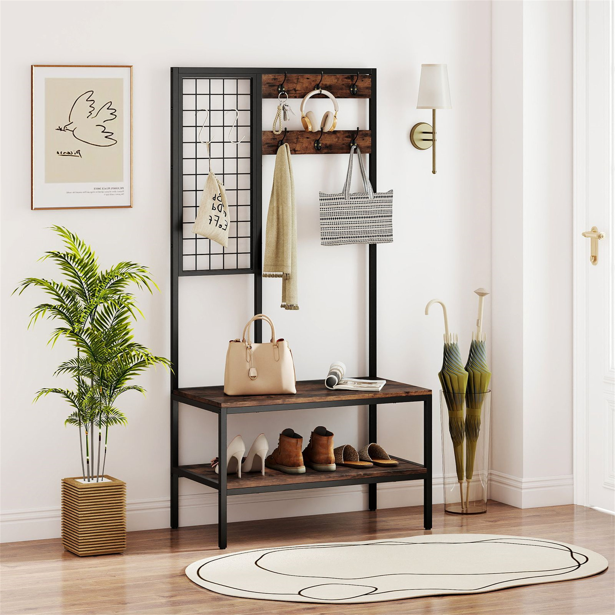 Ophelia & Co. 4 in 1 Hall Tree with Shoe Bench and 8 Hanging Hooks ...