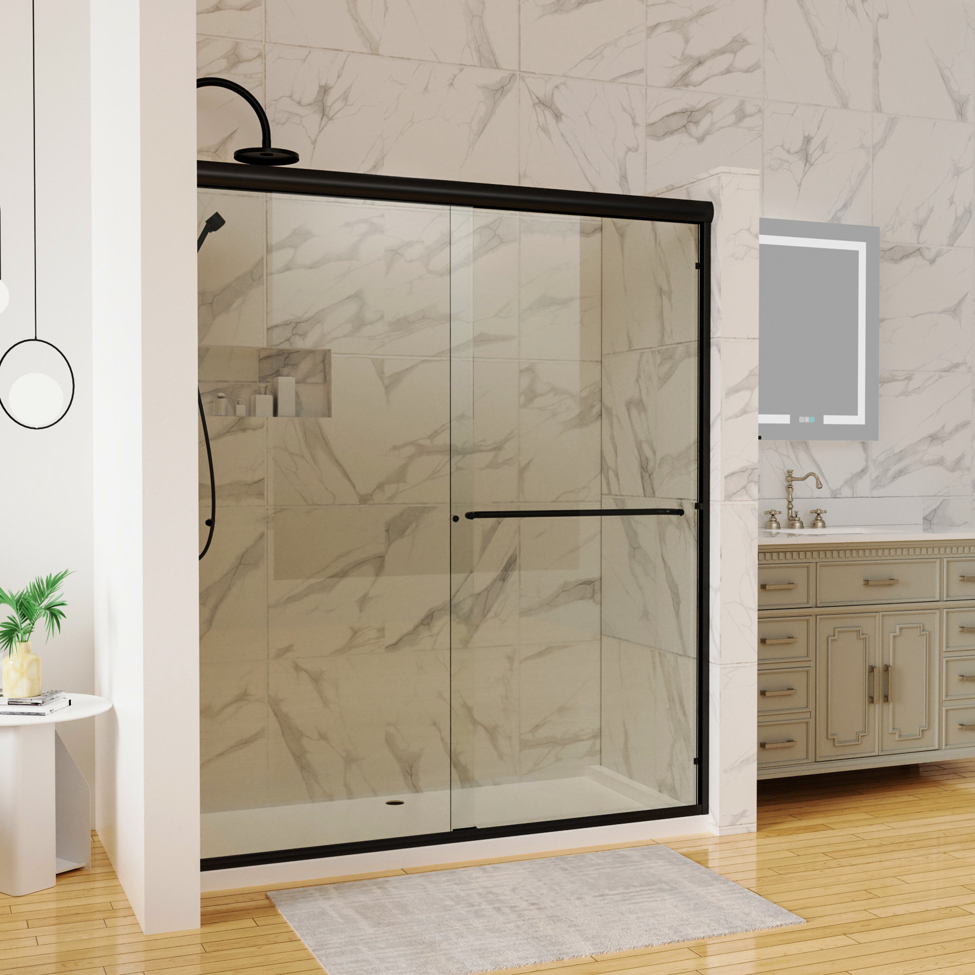 SnugglySolace 60" X 70" Matte Black Bathroom Shower Door With Flawless ...