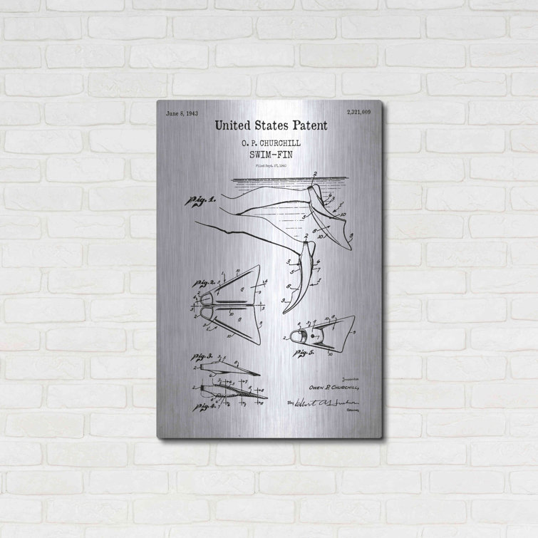 17 Stories Swim Fin Blueprint Patent White On Metal by Patents Print ...