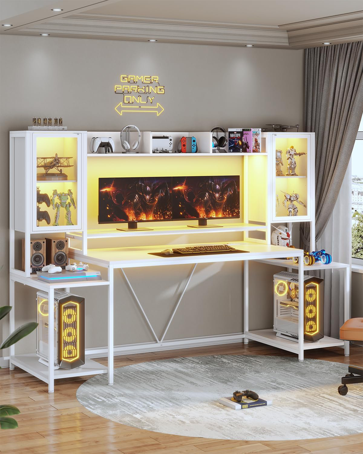 17 Stories Gaming Desk 74.8'' With Led Lights, Hutch And Storage ...