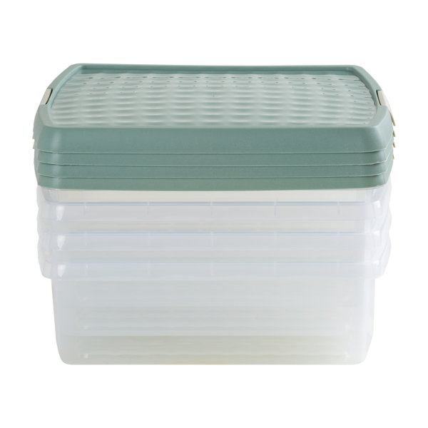 Wham Clip 4x 13.2L Square Plastic Storage Boxes with Secure Clip Lock ...