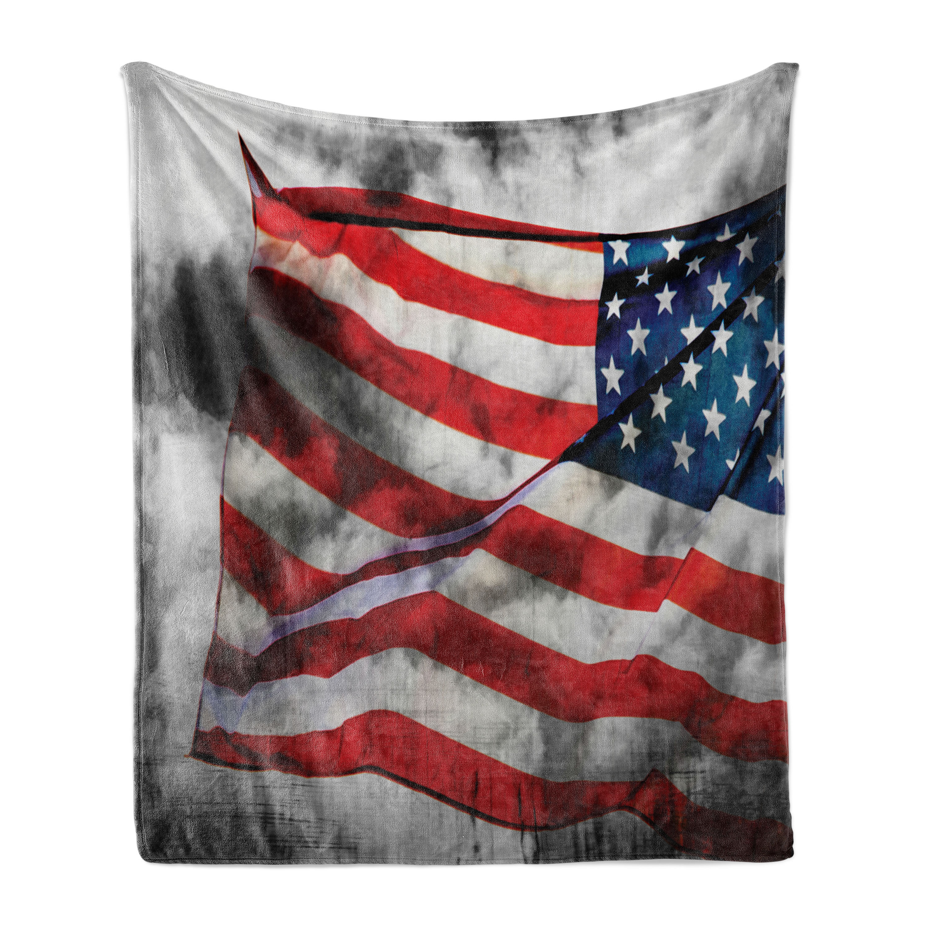 Ambesonne American Flag Fleece Throw Blanket Banner in Sky Grey Red ...