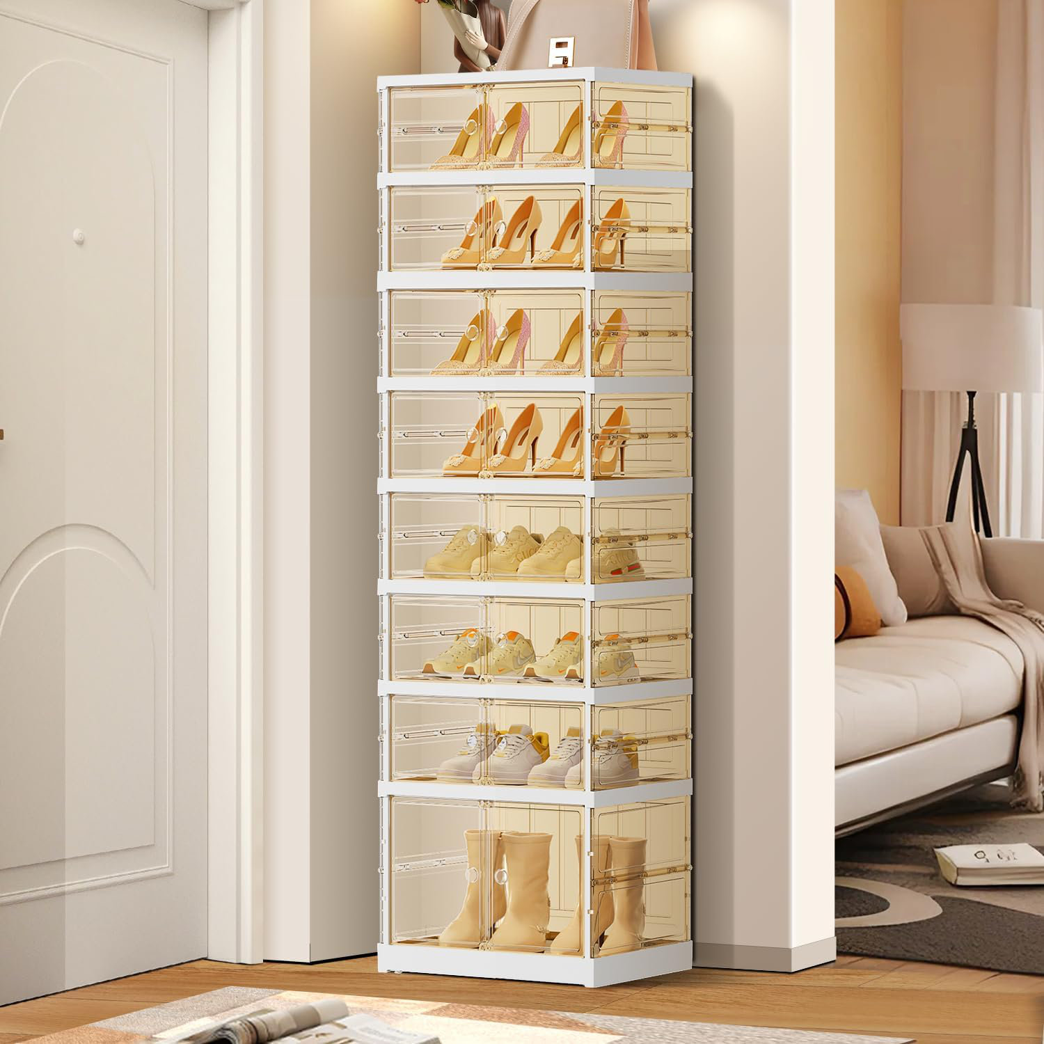 Rebrilliant Foldable Shoe Storage Rack With Clear Doors, 8-Tier ...