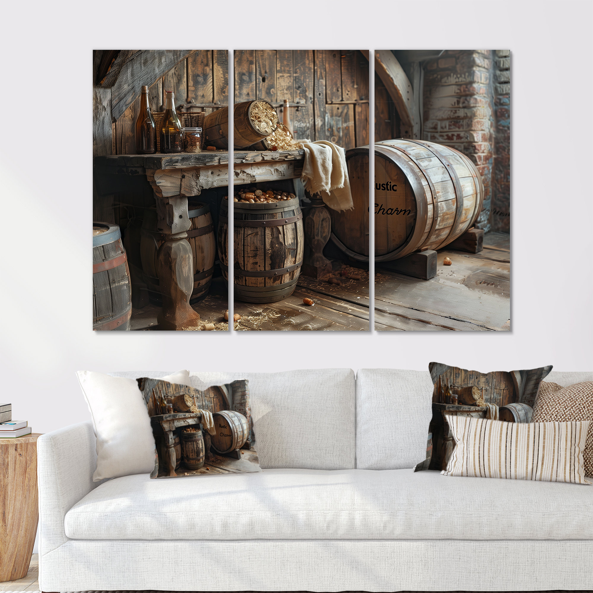 August Grove® Brown Rustic Barrels Charm I - Rustic Wall Art Print Set ...