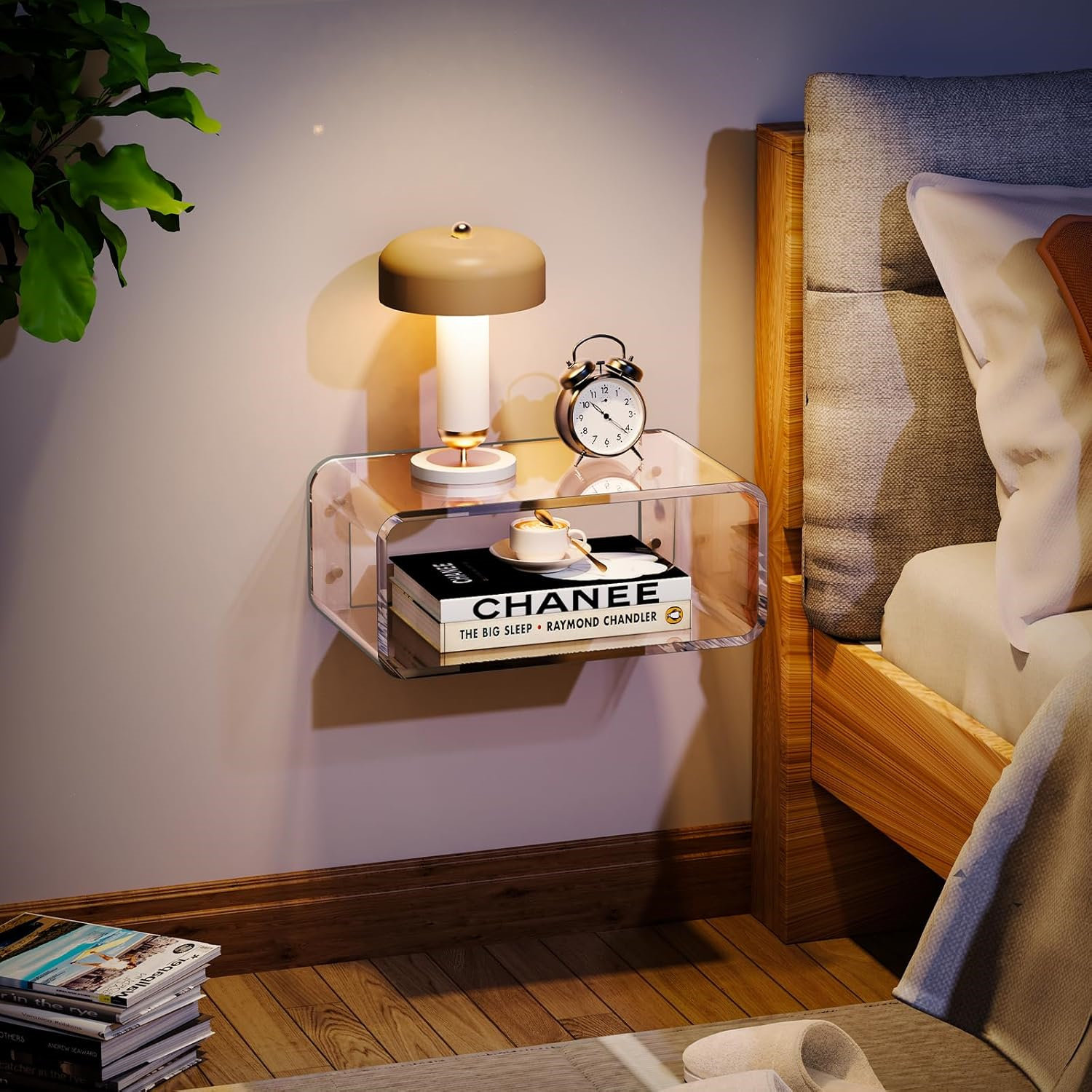 Ivy Bronx Wall Mounted Acrylic Bedside Table, Acrylic Floating Nightstand, Side Table, Small ...