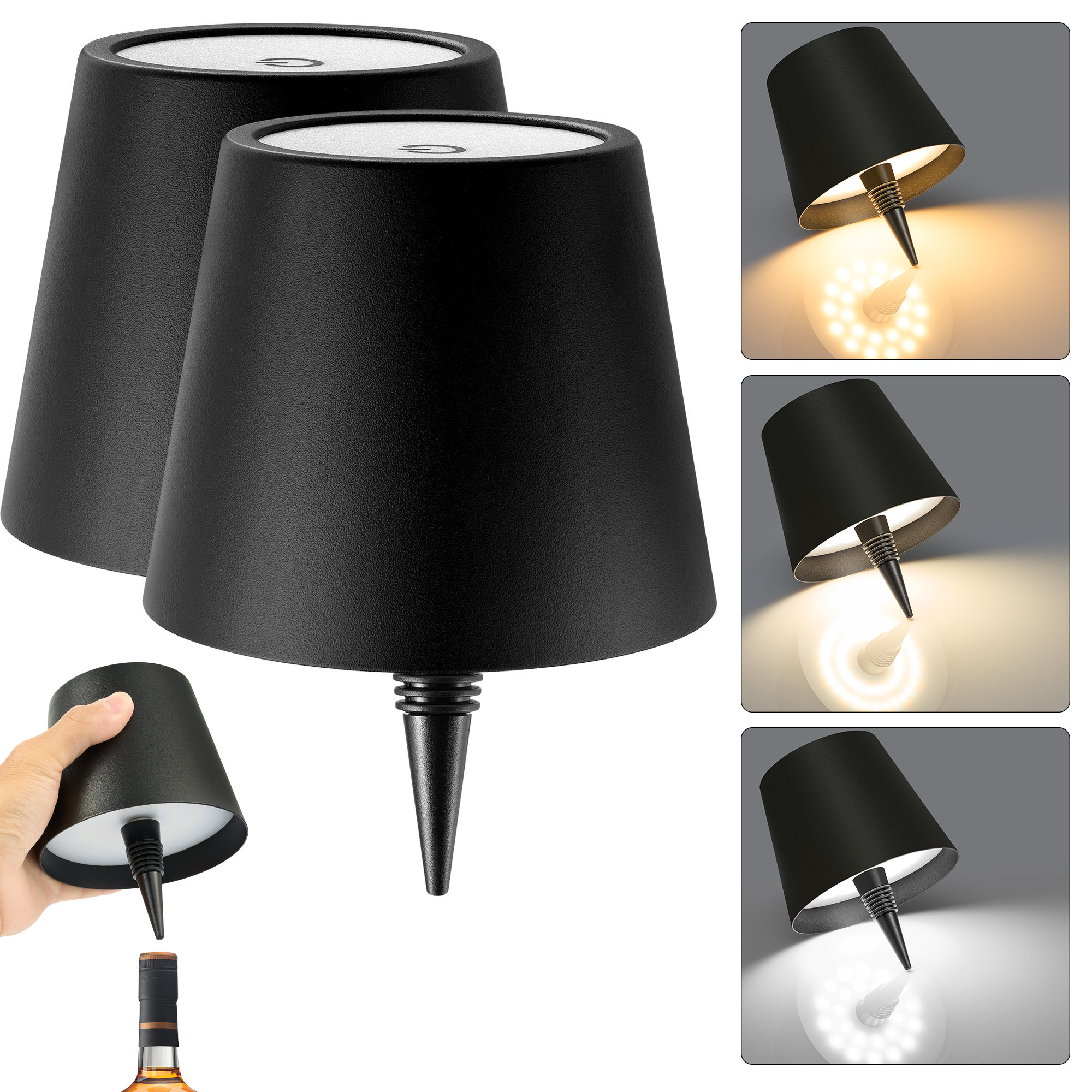 Ebern Designs Set of 2 Rechargeable LED Bottle Stopper Desk Lamp ...