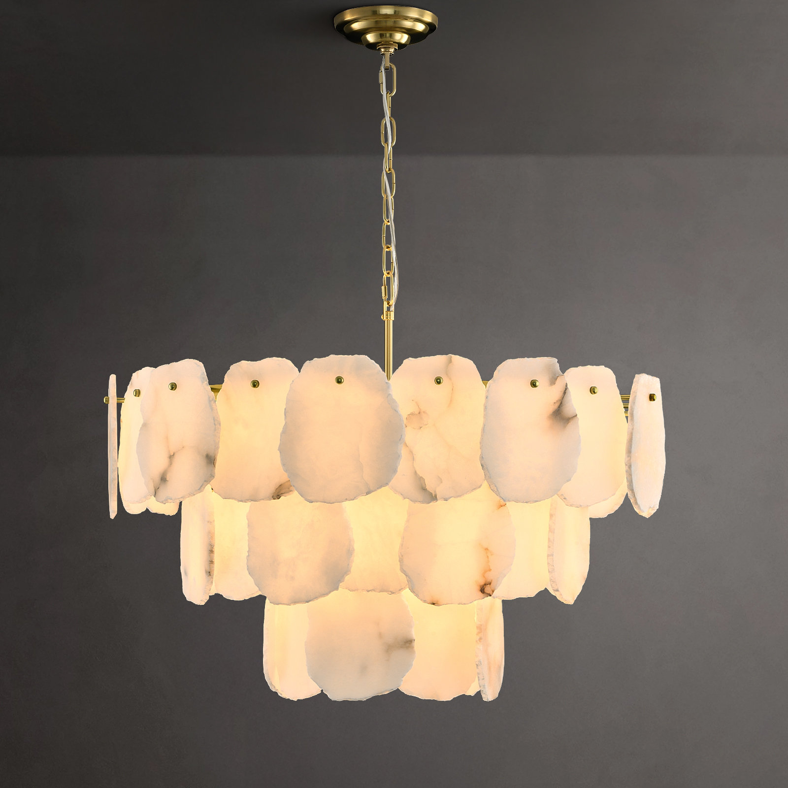 Everly Quinn 16-Light 32" Dimmable Alabaster Chandelier with Alabaster ...
