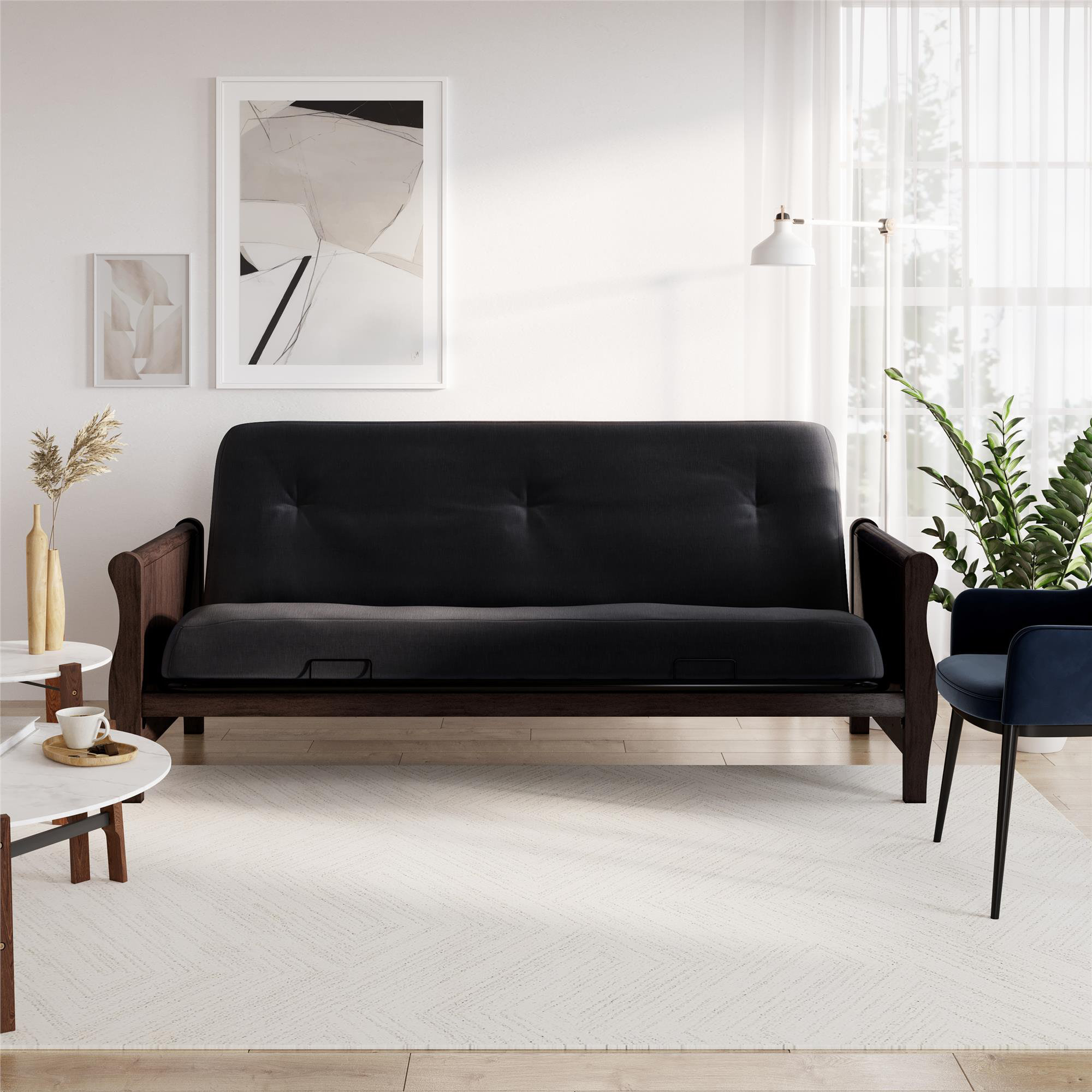 DHP Double futon capitonné avec matelas et rangement de 80,5 po de ...