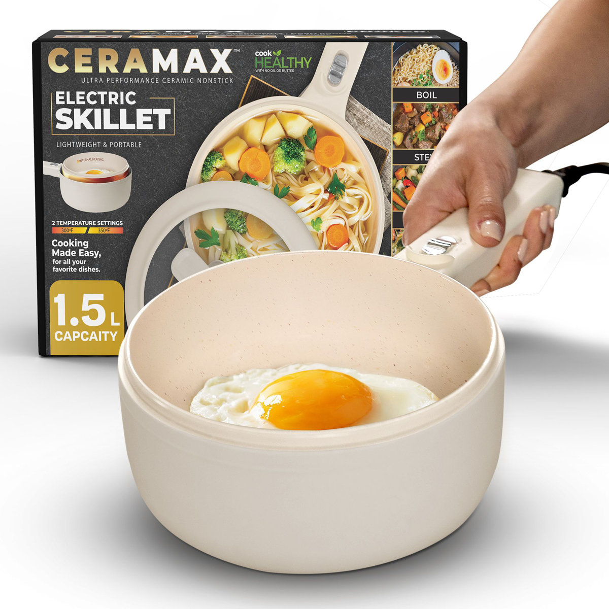 Ceramax Electric Hot Pot 1.5 Liters Nonstick Ceramic Skillet Pan Mini ...