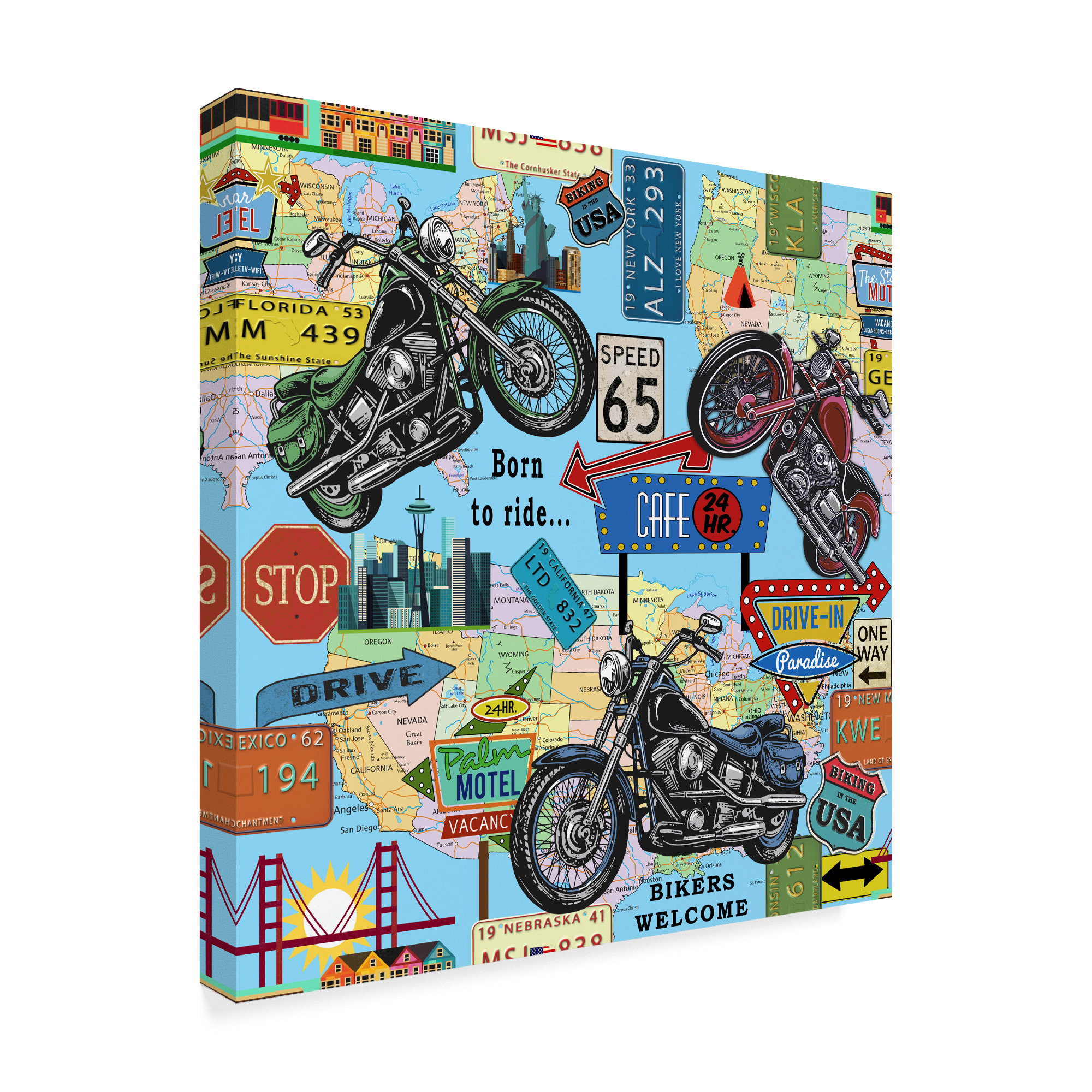 Zoomie Kids 'Motorcycle Map' Canvas Art | Wayfair