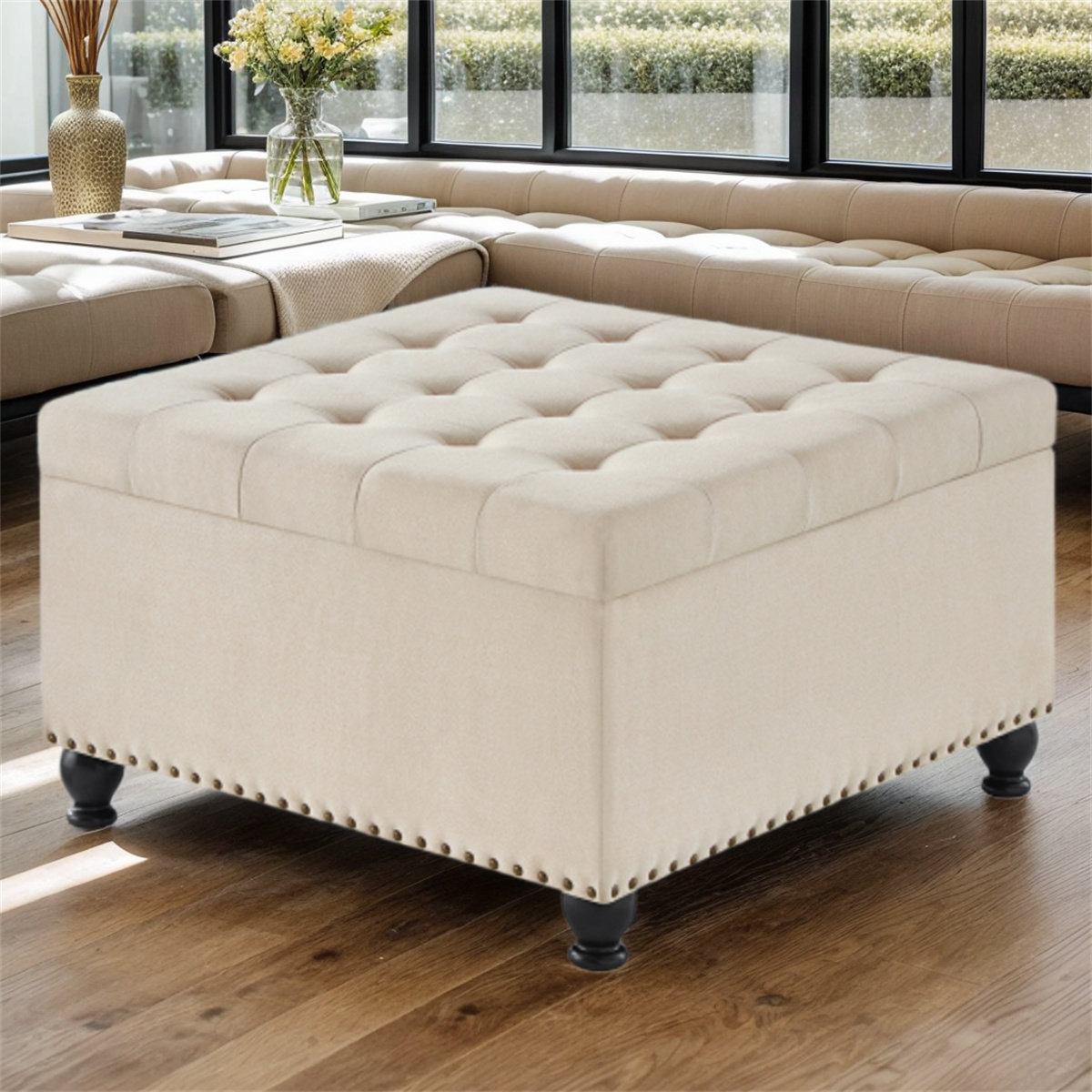 Charlton Home® Large Square Ottoman With Storage 30 Inch Storage ...