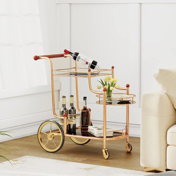 Rosdorf Park Kelanie Plated Serving Cart, Cherry finished Wood Handrail ...