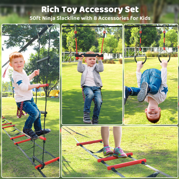 Klo Kick 50ft Ninja Warrior Obstacle Course For Kids W/ Ladder Bridge ...