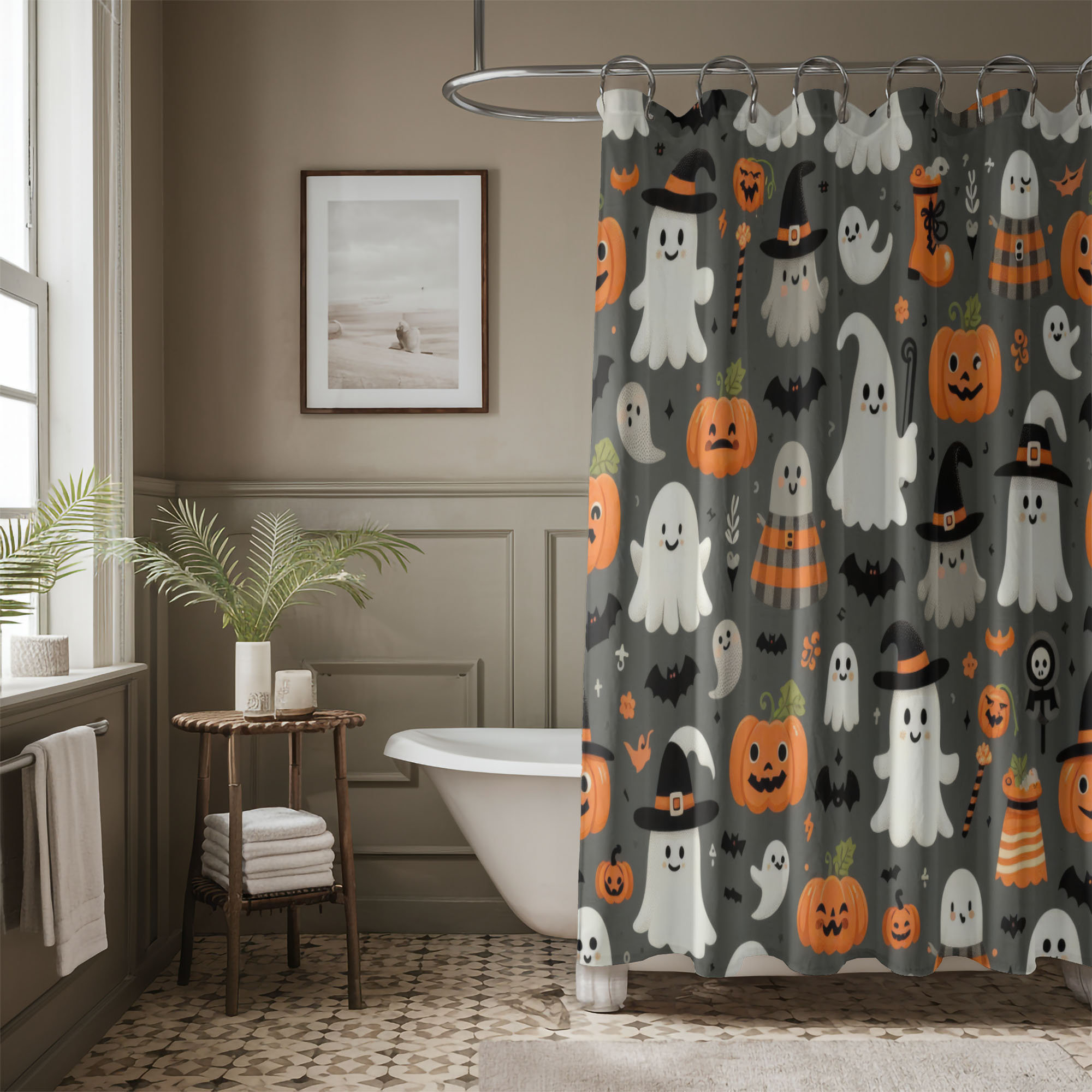 The Holiday Aisle® Haunted Ghosts - 1 Piece Standard Shower Curtain ...