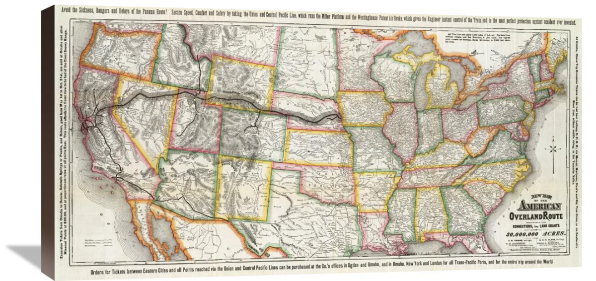 Global Gallery New Map of The American Overland Route, 1879 - Graphic ...