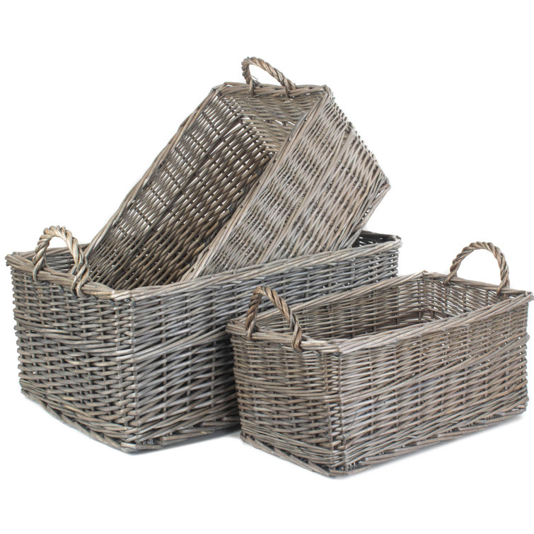 Highland Dunes Shallow Wicker 3 Piece Storage Basket Set | Wayfair.co.uk