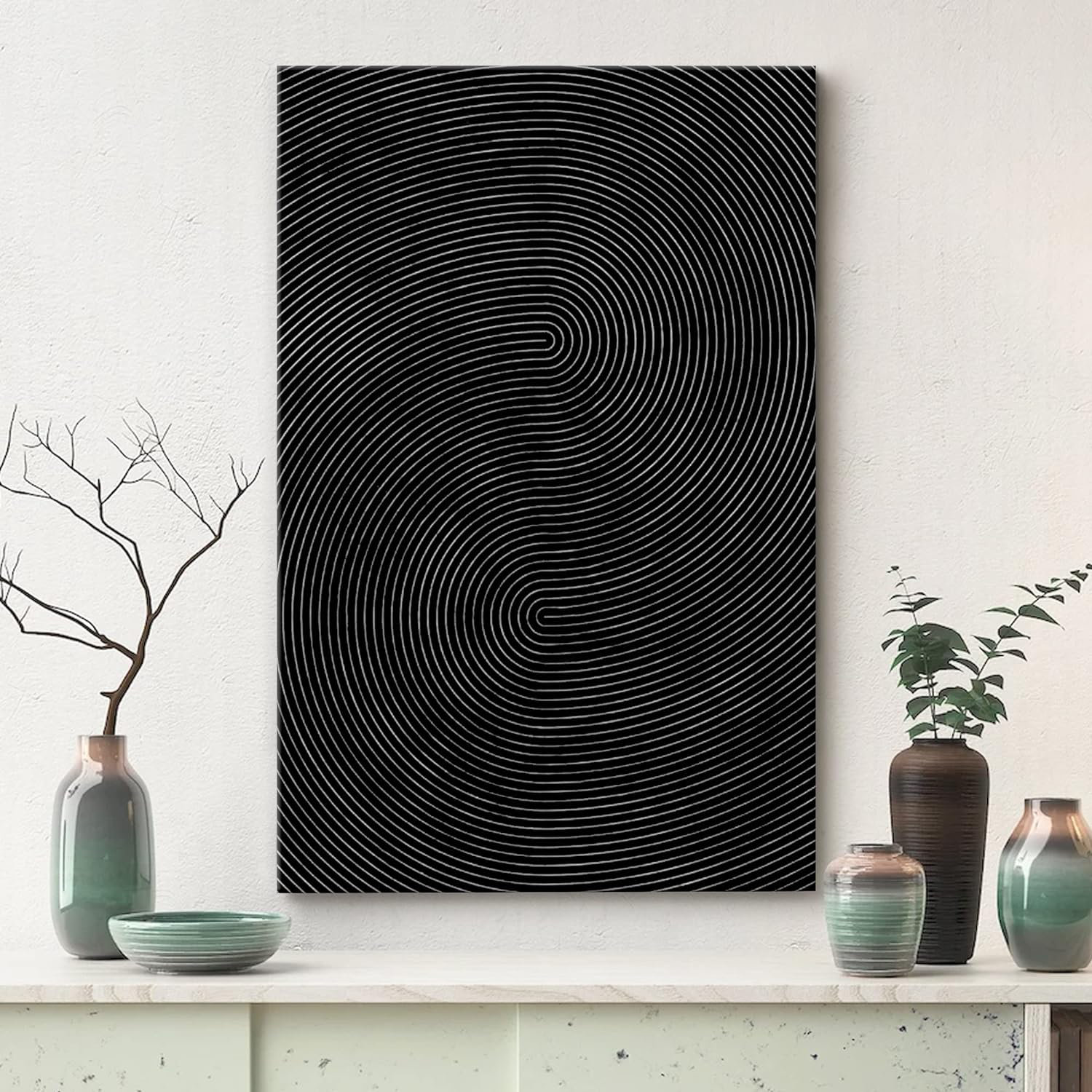 IDEA4WALL Geometric Line Black Faux Abstract Wave Minimalist Mid ...
