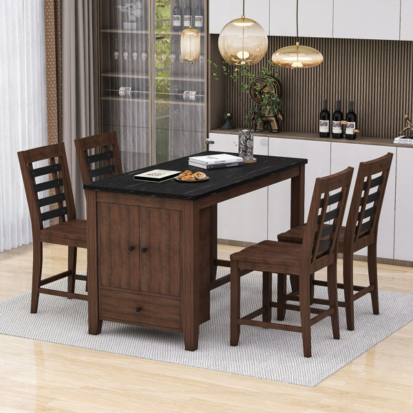 Red Barrel Studio® Doca 5-Piece Dining Table Set with Faux Marble ...