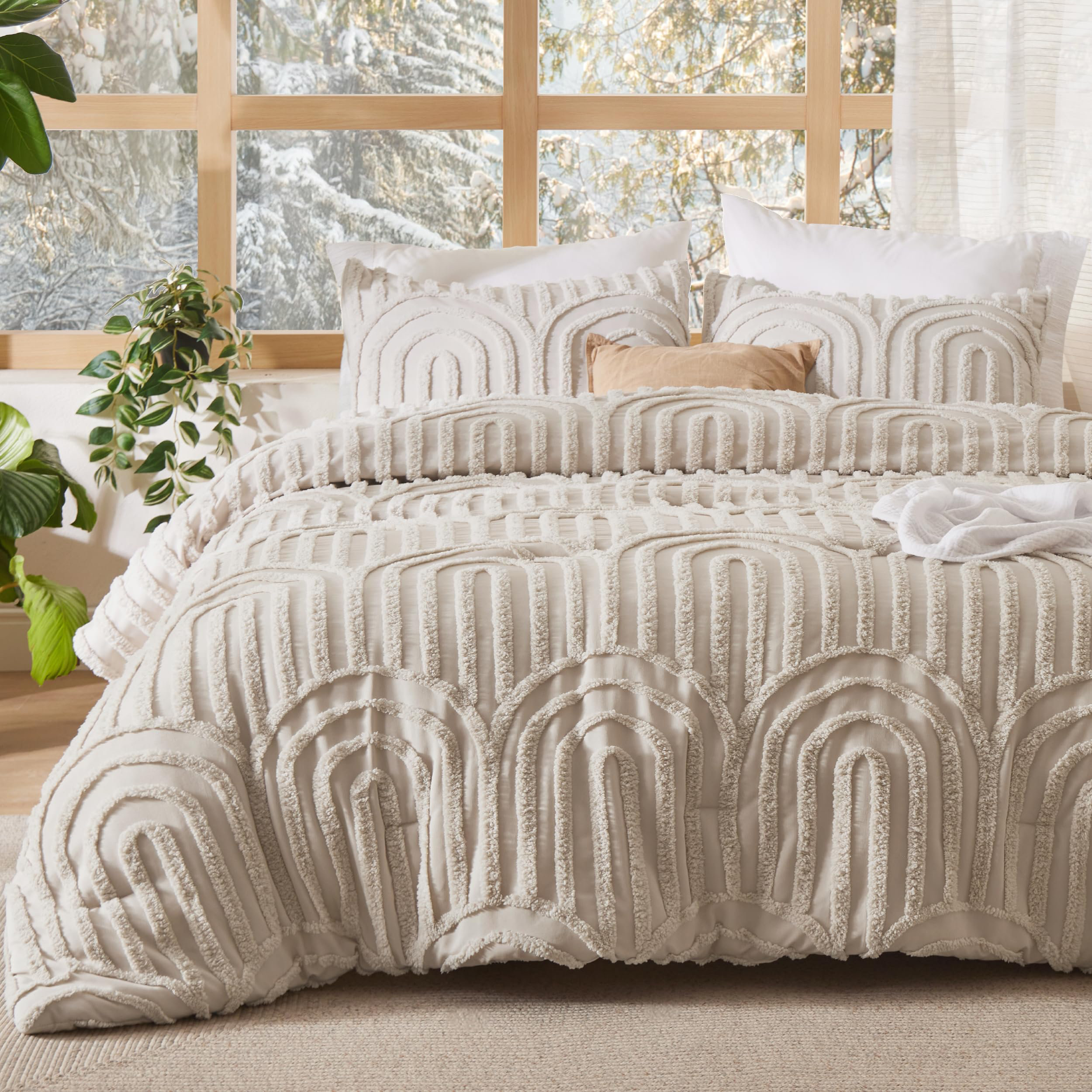 Bedsure Boho Tufted Full Comforter Set - Beige Boho Bedding Comforter ...