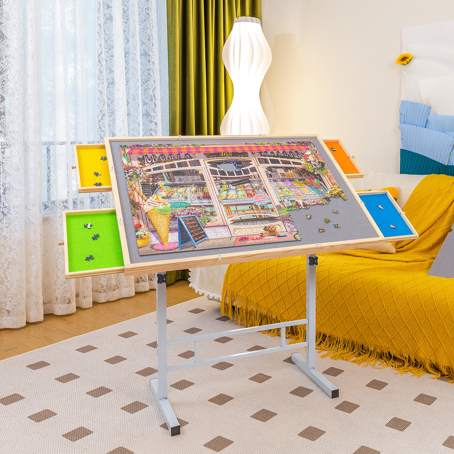 Fanwer Jigsaw Puzzle Tables with Metal Legs and Tilting Board 1500/1000 ...