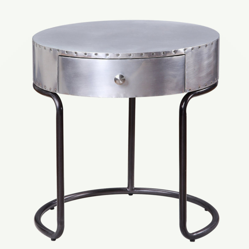 17 Stories Aluminum And Black Storage End Table | Wayfair