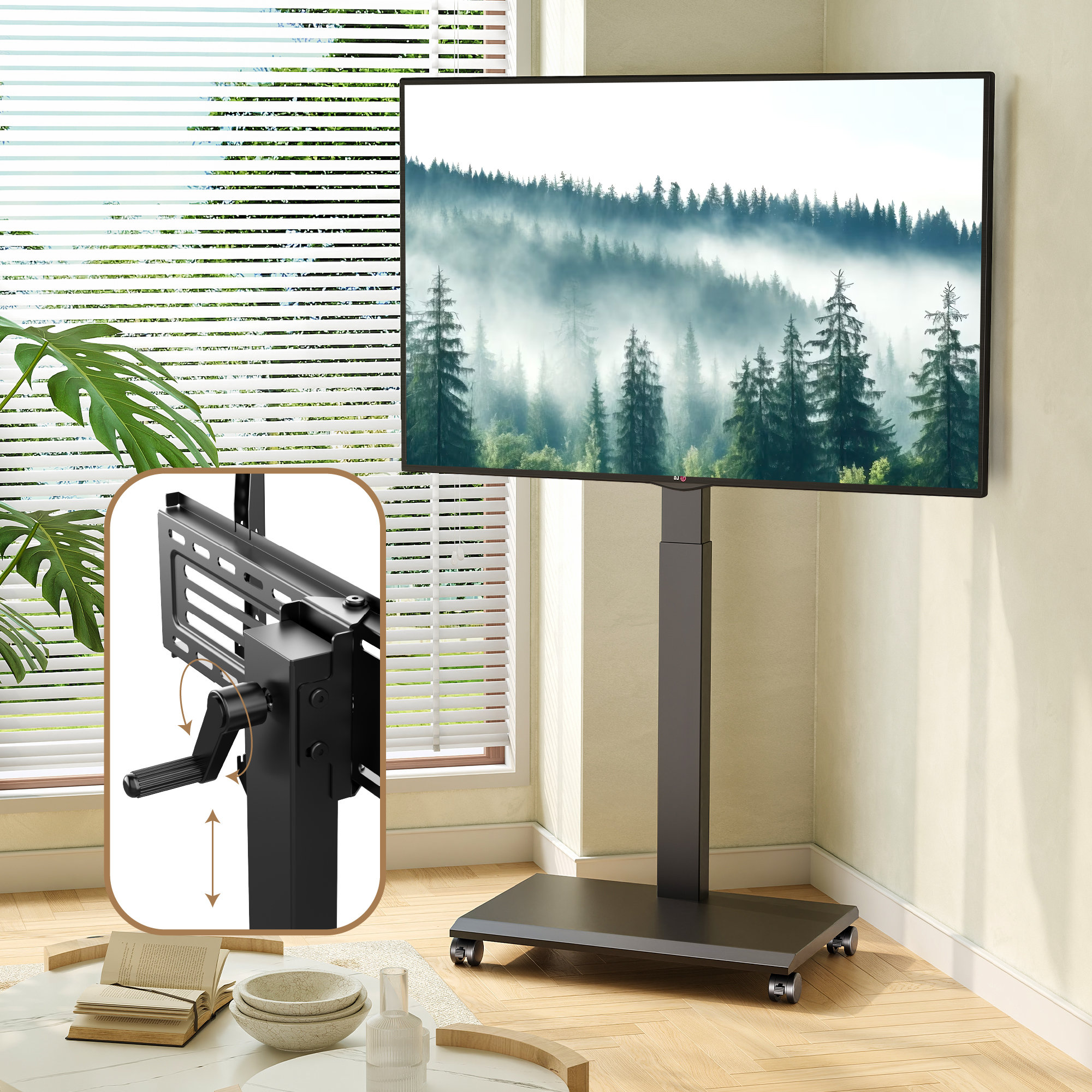 Fitueyes FITUEYES Rolling TV Stand With Hand Crank Lift For 32-75 Inch ...