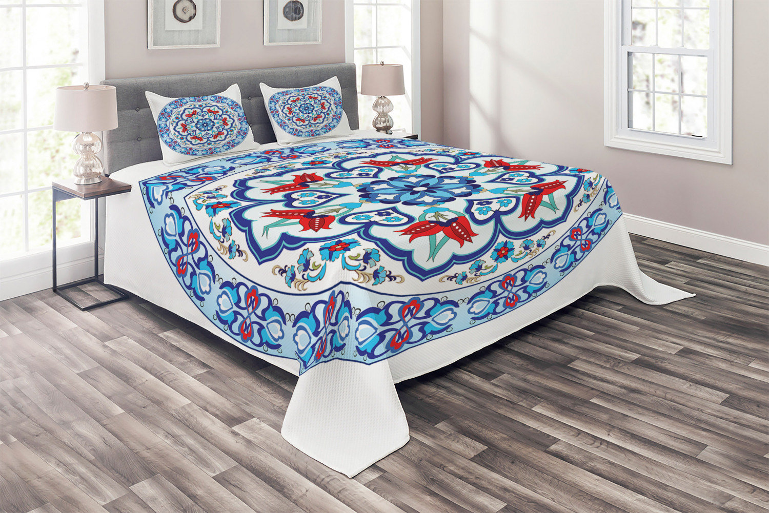 Ambesonne Blue Microfiber Farmhouse / Country 3 Piece Coverlet ...