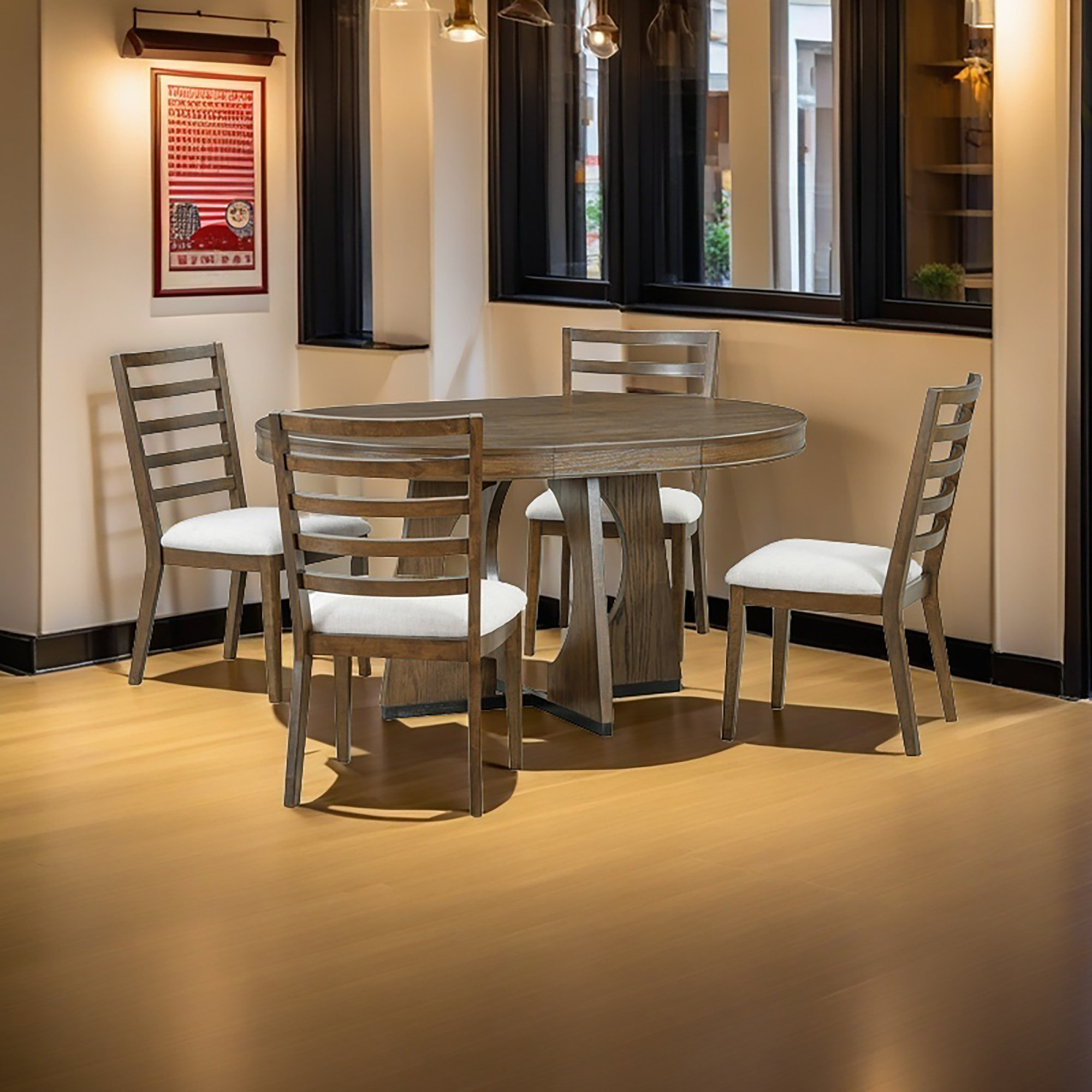 Magiccactus 5-Piece Retro Rustic Functional Dining Set Unique Geometric ...