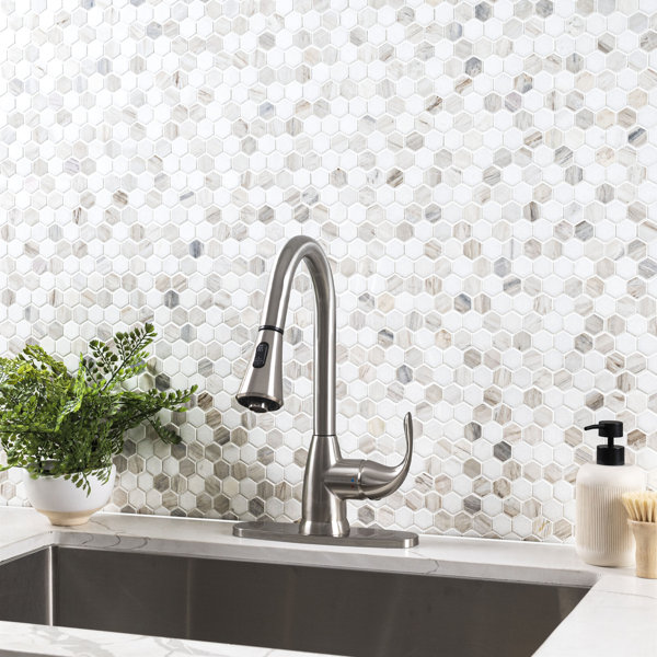 Ackland Angora Auralie Hexagon 12 in. x 12 in. Polished Marble Mosaic ...