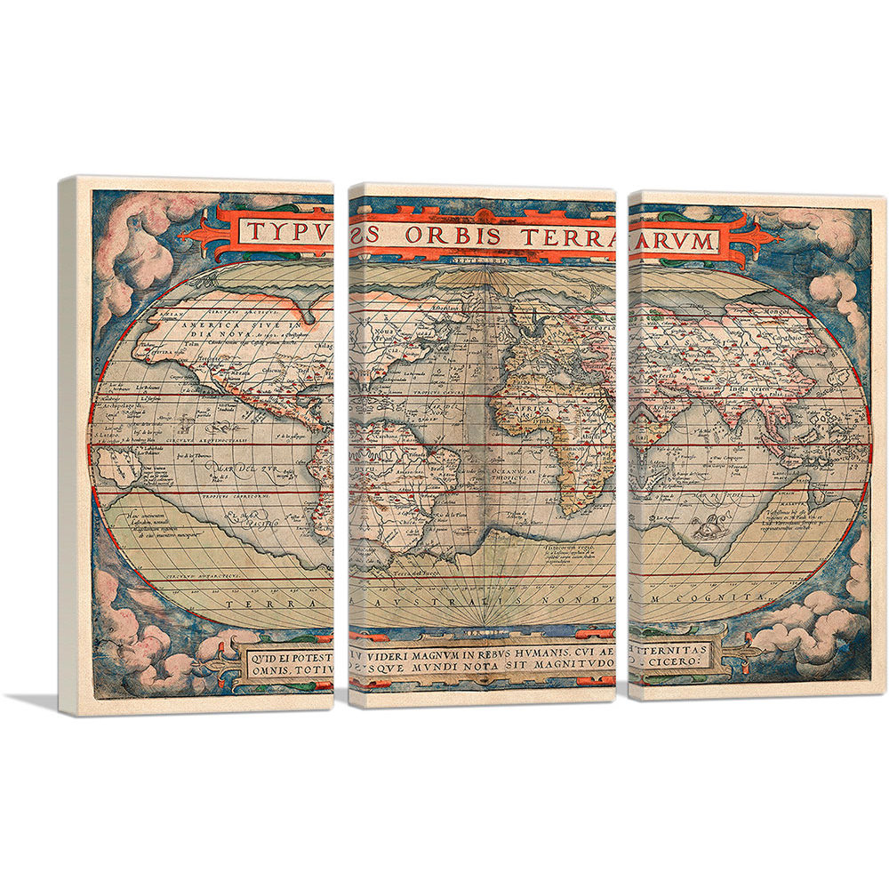 ARTCANVAS World Map 1579 by Abraham Ortelius - 3 Piece Wrapped Canvas ...