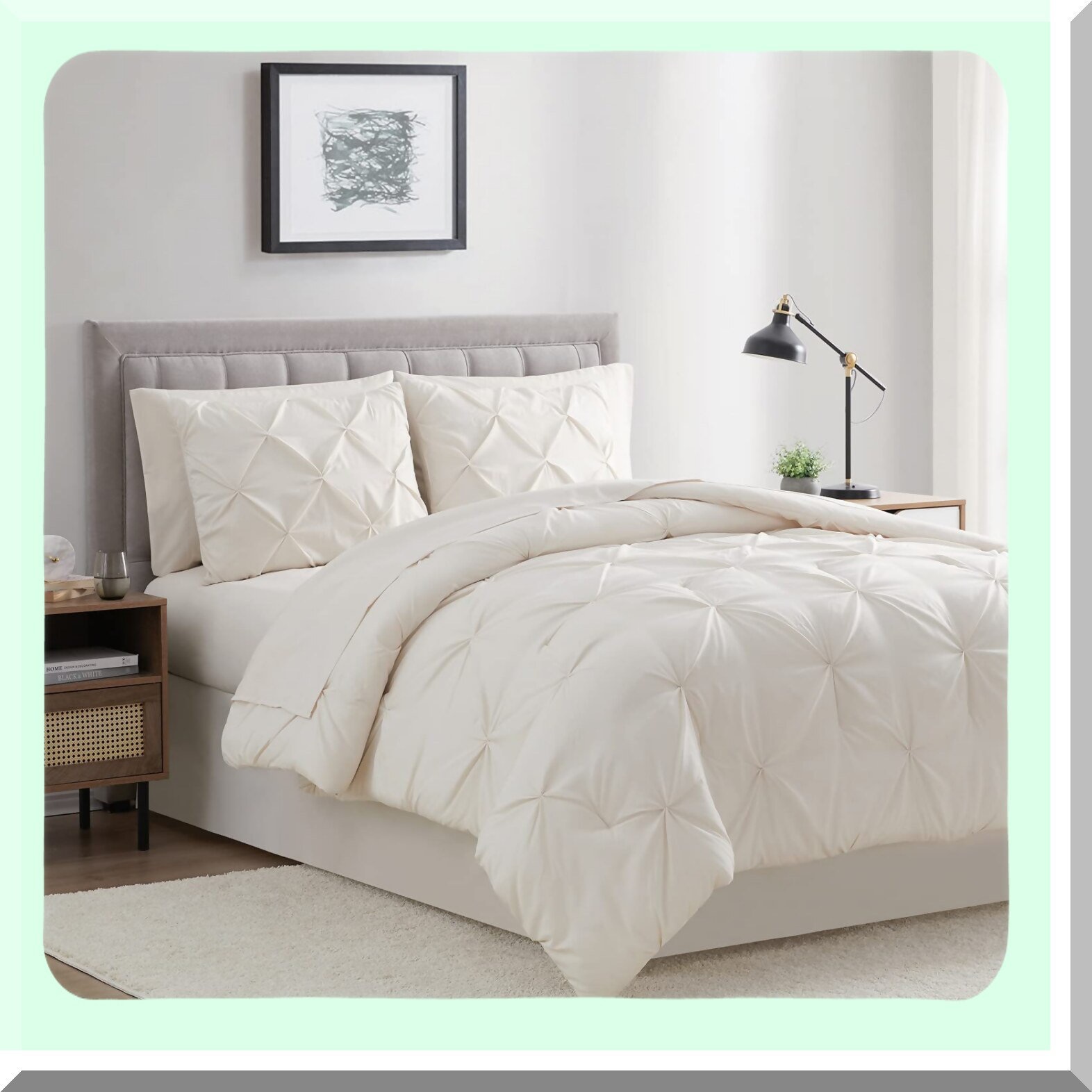 Red Barrel Studio® Luxury Pleat Quilted Ivory Comforter Set - 8 Piece ...