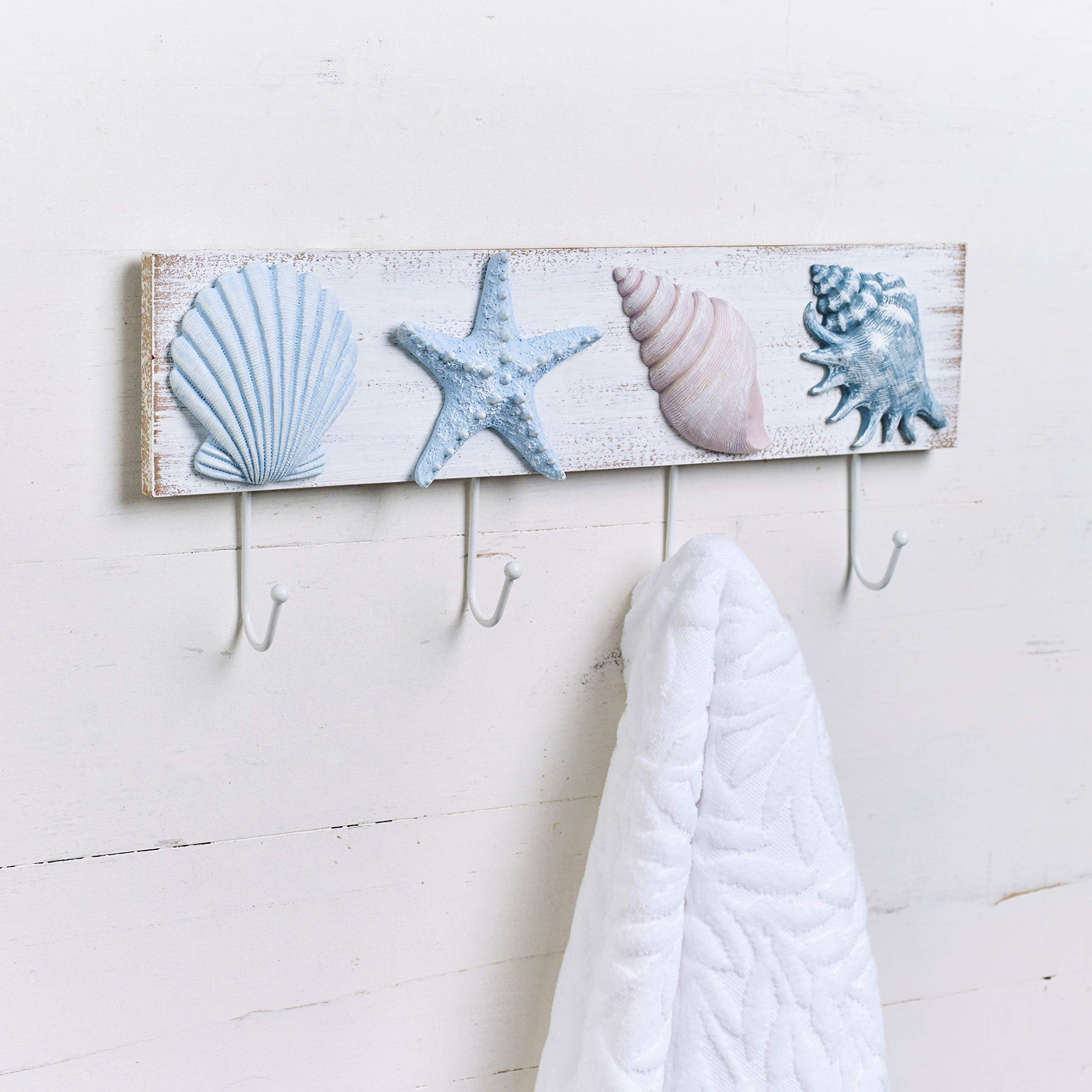Dovecove Beach Decor Seashell Wall Hooks Towel Rack For Bathroom ...