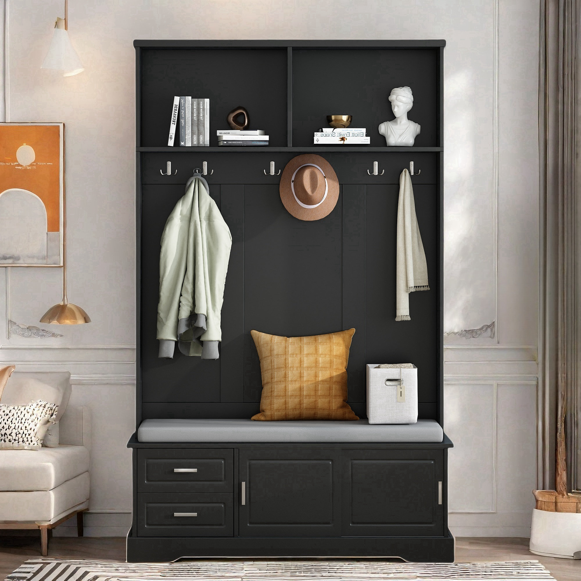 Red Barrel Studio® Elegant Hall Tree With Coat Rack With 6 Silvery ...